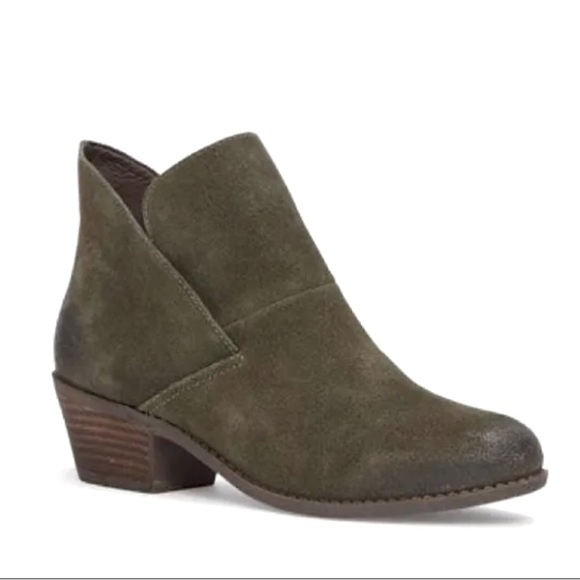 me too | Shoes | Me Too Zale Stacked Heel Ankle Booties In Olive Gray ...
